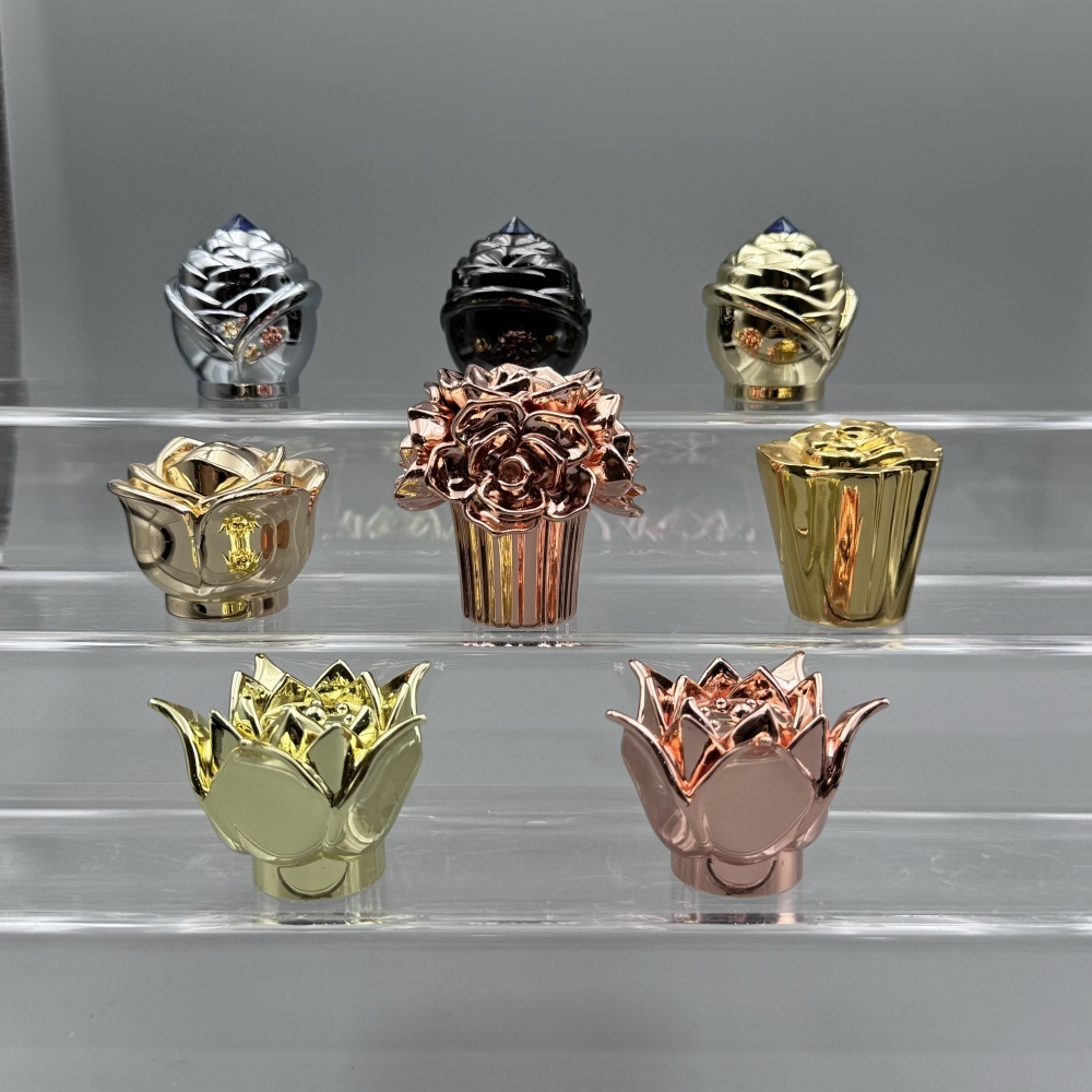 Exquisite Flower Shaped Series Crystal Zamak Perfume Caps For Standard Fea 15 Bottle Necks